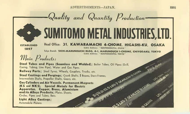 1953 SUMITOMO METAL Industries Osaka Japan Ad EUR 6,98 - PicClick FR