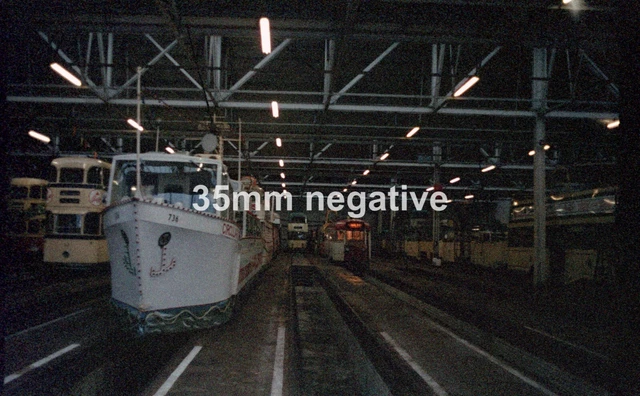 BLACKPOOL TRANSPORT FRIGATE TRAM 736 RIGBY ROAD DEPOT 1985 35mm ...