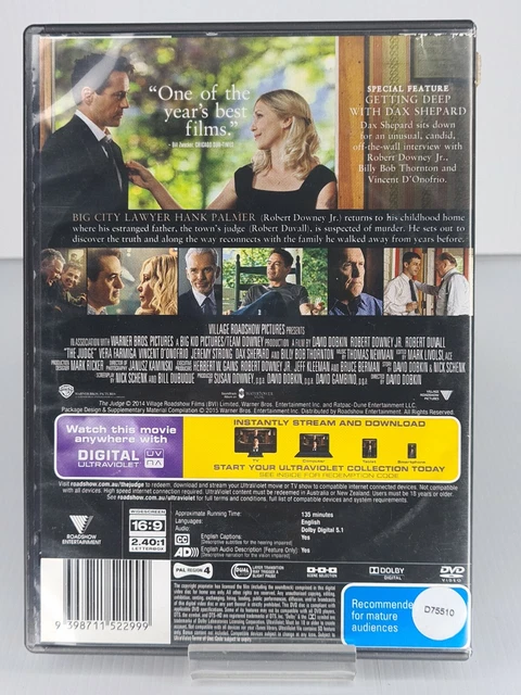 THE JUDGE DVD Robert Downey Jr Robert Duvall Dax Shepard Billy Bob ...