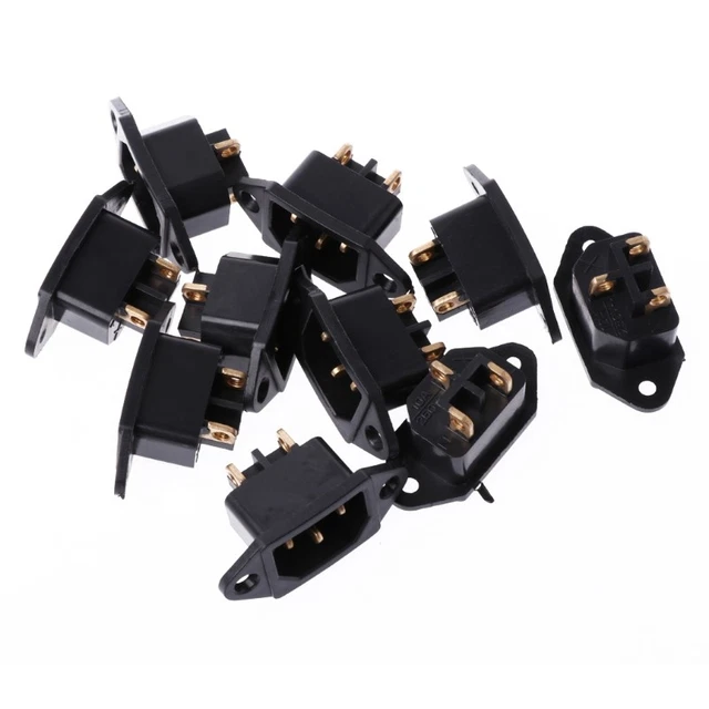 10 PCS/SET AC 250V 10A 3-Pin Terminal IEC320 C14 Inlet Power Plug ...