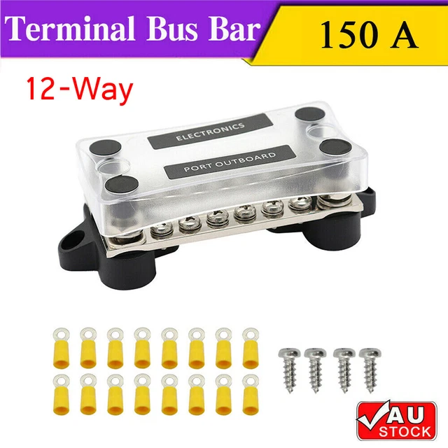 DUAL ROW BUS Bar Electrical Terminal Junction Box 12V 150A 4 Studs Dual ...