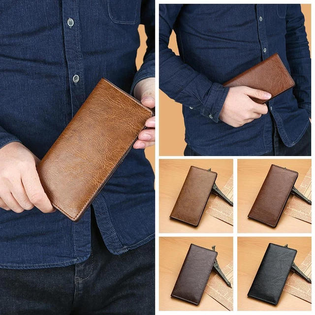MEN LONG WALLET Pockets ID Card Clutch Bifold Purse Simple Gifts ...