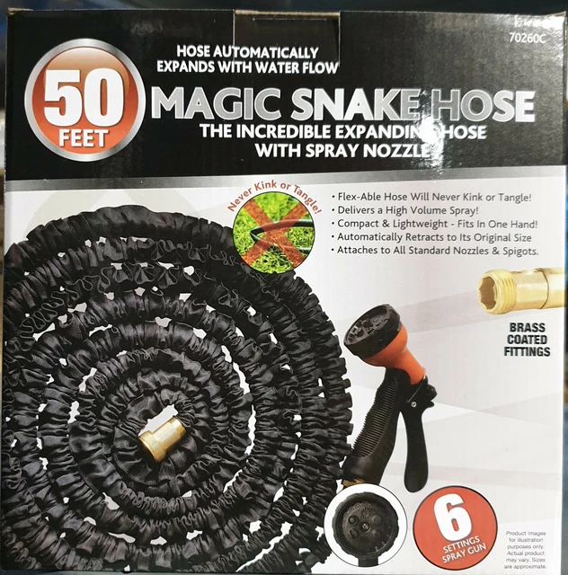 200/50FT MAGIC SNAKE Hose Pipe MAGIC EXPANDABLE BLACK BRASS FITTING UK ...