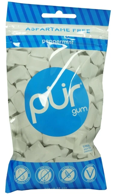 PUR GUM PEPPERMINT Flavour GUM 77g Bag 55 pieces of GUM (Pack of 3 ...