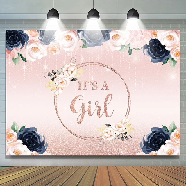 GLITTER PINK AND Floral Its A Girl Baby Shower Backdrop $38.01 ...