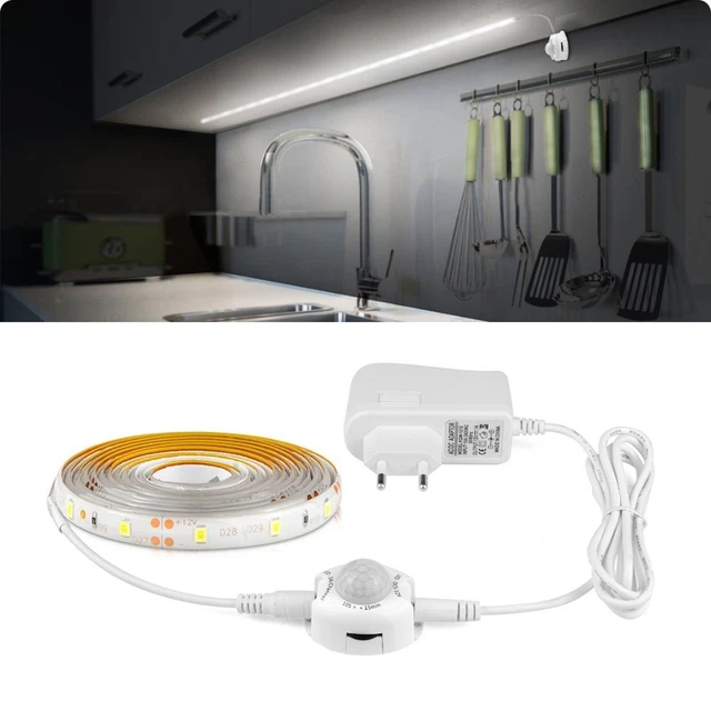 PLUG IN LED Strip Light Wardrobe Closet Lamp UK Wireless PIR Motion ...