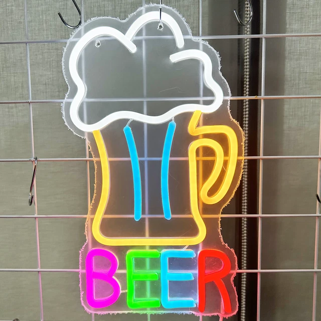 BEER NEON SIGNS LED Neon Light Dimmable USB Powered Wall Mount Club ...