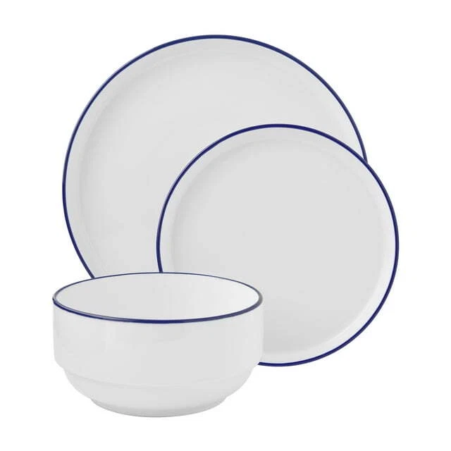 MAINSTAYS 12-PIECE BLUE Rim Stoneware Dinnerware Set* EUR 17,59 ...