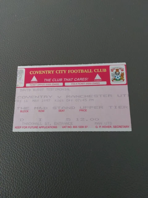 COVENTRY CITY V MANCHESTER UNITED FOOTBALL TICKET ERIC CANTONA'S LAST ...