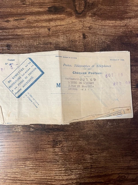 ANCIEN CARNET DE Cheques De Virement La Poste - Ptt - France - Cheques ...