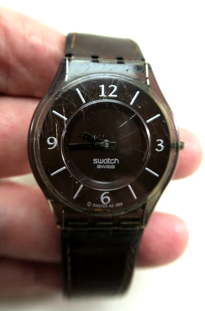SWATCH MENS WRIST Watch Brown Leather Strap Ultra Thin £5.00 - PicClick UK