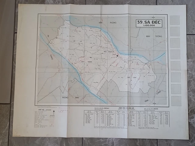 1971 VIETNAM WAR MAP SHOWING AREA OF SA DEC, US BASE 52nd RIVERDIV NVA ...