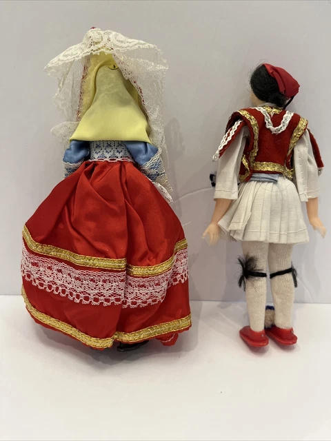 VINTAGE GREEK DOLLS Pair Traditional Dress Folk Souvenir Greece Lot Of ...