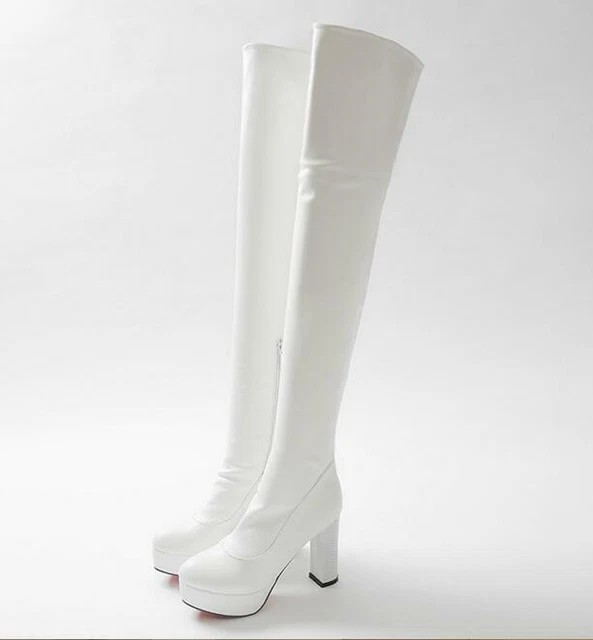 Mujer Muslo Alto Botas Zapatos Sobre Rodilla Plataforma Tacón Grueso