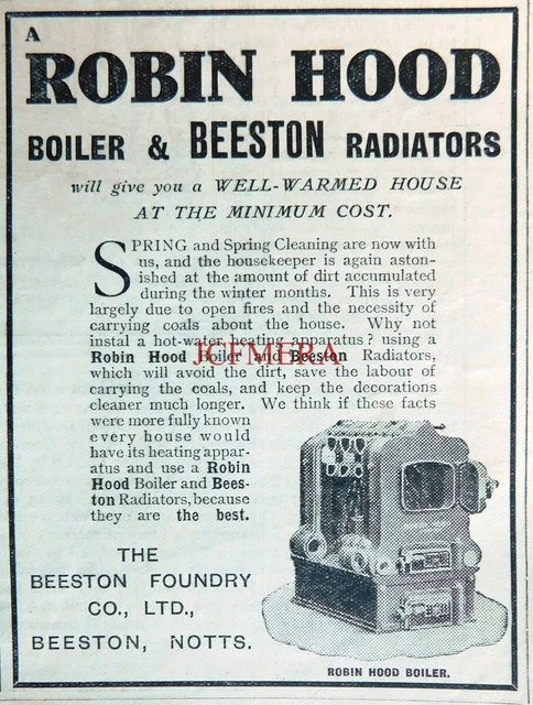 BEESTON 'ROBIN HOOD' Home Boilers WW1 Advert #5 - Original Antique 1916 ...