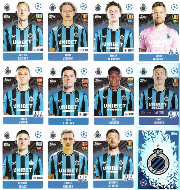 TOPPS UEFA CHAMPIONS League 2024/25 Sticker Alle 12 Sticker Club Brugge ...