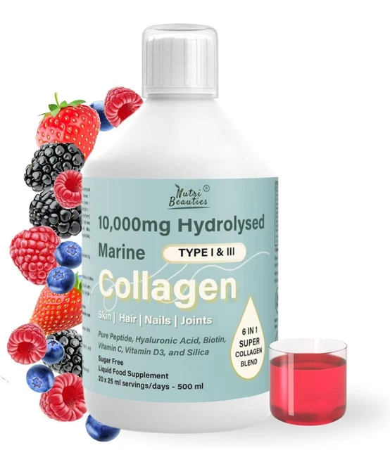 LIQUID MARINE COLLAGEN Peptides Drink 10000mg - Type 1 & 3 - 500ml ...