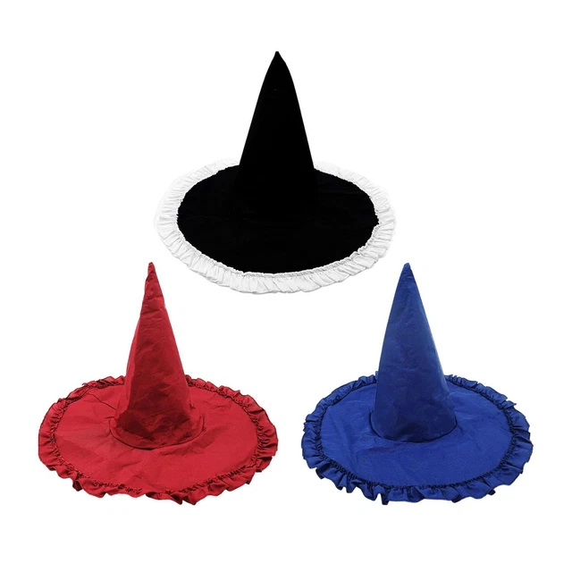 WITCH HAT POINTED Hat Wizard Hat Wide Brim Headwear Ribbon Sorceress ...