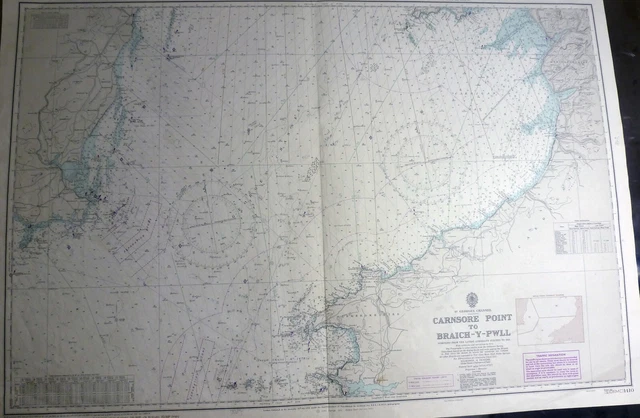 VINTAGE MAP/CHART OF CARNSORE POINT TO BRAICH-Y-PWLL 28x41 INCHES SEPT ...