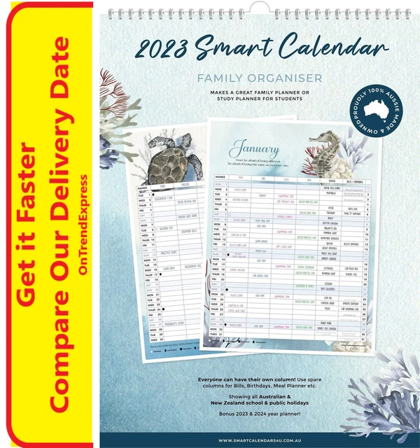 2023 SMART CALENDAR Ocean Life Family Organiser Spiral A3 Wall Calendar ...