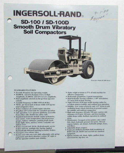1988 INGERSOLL RAND SD100/100D Vibratory Compactors Construction Sale ...