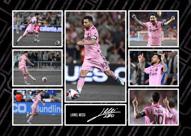 LIONEL MESSI INTER Miami Signed Pre-Print A4 Montage PHOTO Gift Print ...