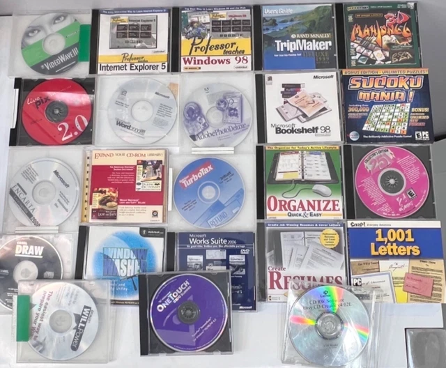 VINTAGE PC SOFTWARE Lot CD ROM Office Home Games 23 Discs $49.99 - PicClick