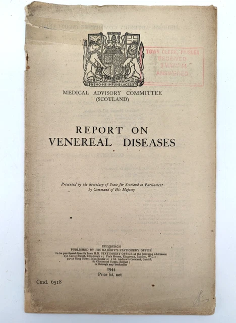 WW2 SCOTLAND VENEREAL Diseases Report Booklet 1944 Medical Advisory ...