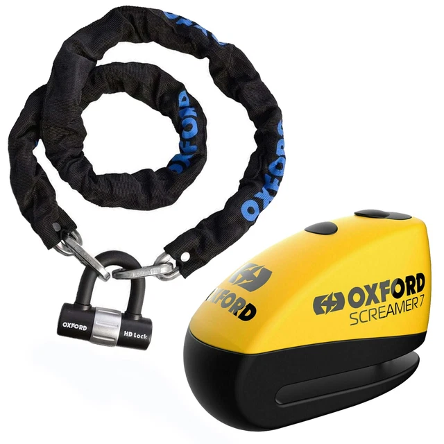OXFORD PRODUCTS HEAVY Duty Chain Lock & Oxford Screamer 7 Alarm Disc ...