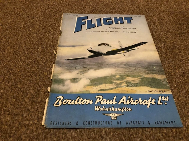 AC73 FLIGHT MAGAZINE Cover Page 11X8 Boulton Paul Aircraft Balliol Mk.1 ...