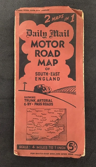 VINTAGE 1947 EDITION Daily Mail Motor Road Map Of The South East ...