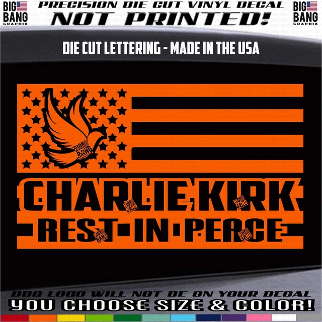 RIP CHARLIE KIRK Vinyl USA FLAG Cross Decal Sticker American Hero TPUSA ...