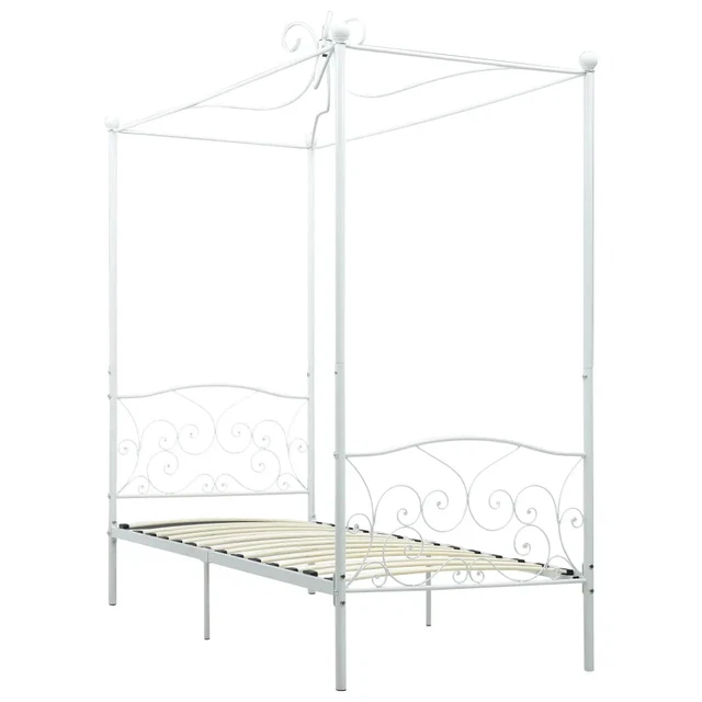 WALPLUS CANOPY BED Frame White Metal 90x200 cm Single Bed No Mattress £ ...