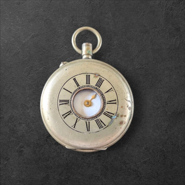ANTIQUE HALF HUNTER Pocket Watch Swiss Made Crown Missing Spares 53mm £ ...