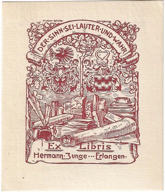 HEINRICH NERNST: EXLIBRIS für Hermann Junge, Erlangen, 1902 EUR 8,00 ...