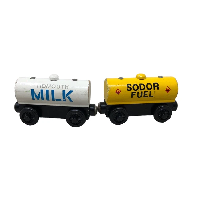 2X THOMAS&FRIENDS WOODEN Railway Tidmouth Milk & Sodor Fuel Tanker ...