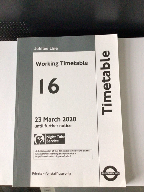 LONDON UNDERGROUND - Jubilee Line Working Timetable 16 - 23 March, 2020 ...