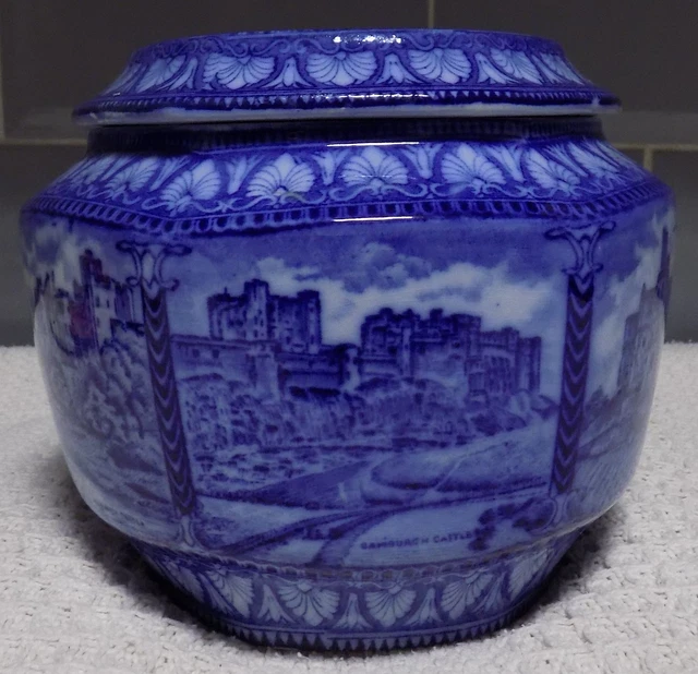 VINTAGE RINGTONS MALING Ware Ceramic Castles Tea Caddy Biscuit Jar Blue ...
