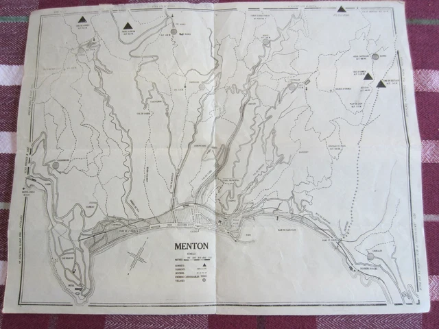 1934 CARTE DE Menton / Map of Menton A R Thackray for Le "Riviera News ...