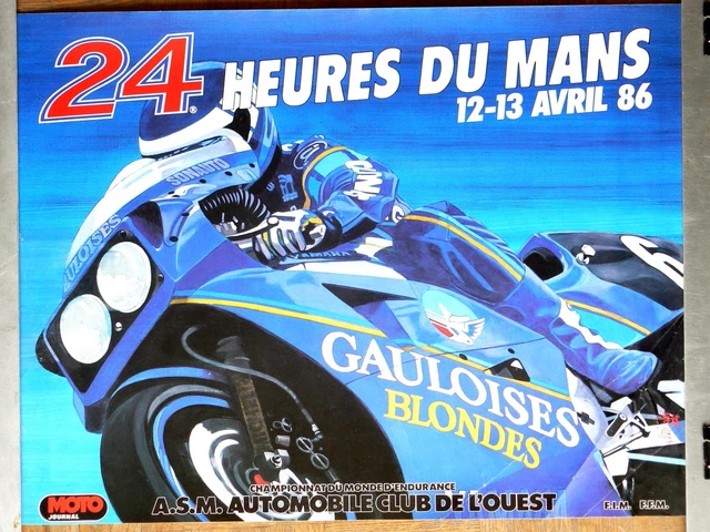 Affiche Ancienne 24 Heures Du Mans Moto 1986 Sonauto Poster Course Eur