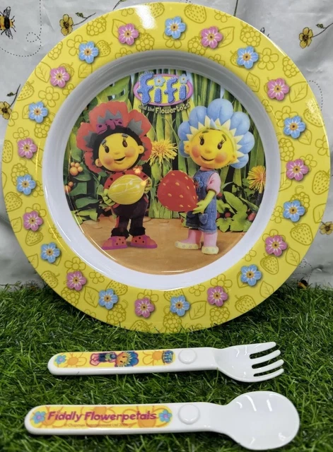 CBEEBIES FIFI AND The Flowertots Melamine Plate Fork & Spoon Set Kids ...