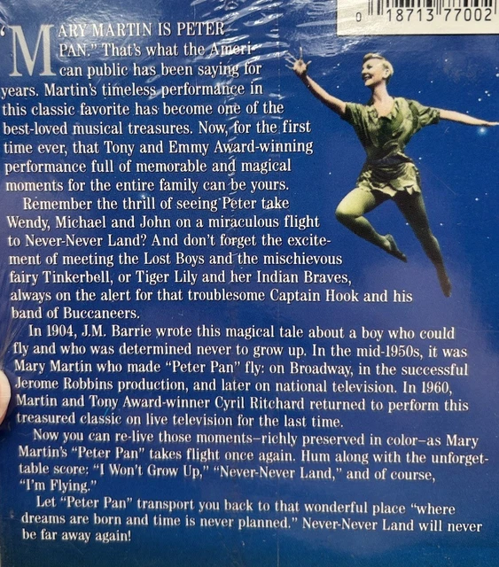 PETER PAN STARRING Mary Martin Musical Emmy Winner Platinum Series VHS ...
