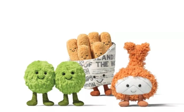 JELLYCAT WORLD EXCLUSIVE Lily Fish Cosy Chips & Dot & Peggy Mushy Peas ...