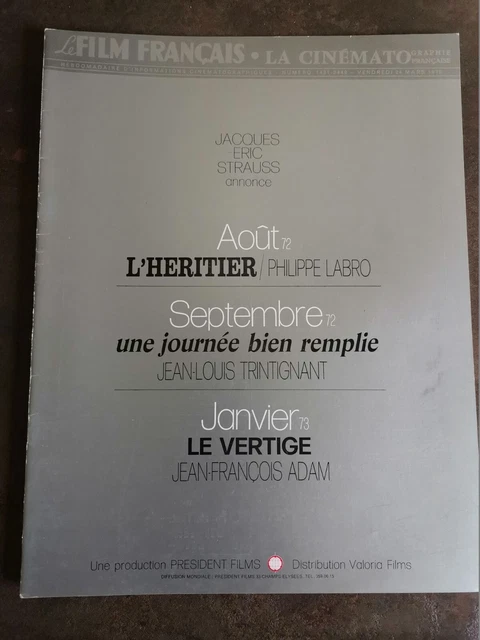 REVUE LE FILM Français - 24-03-1972 - Belmondo - L'héritier - Romy ...