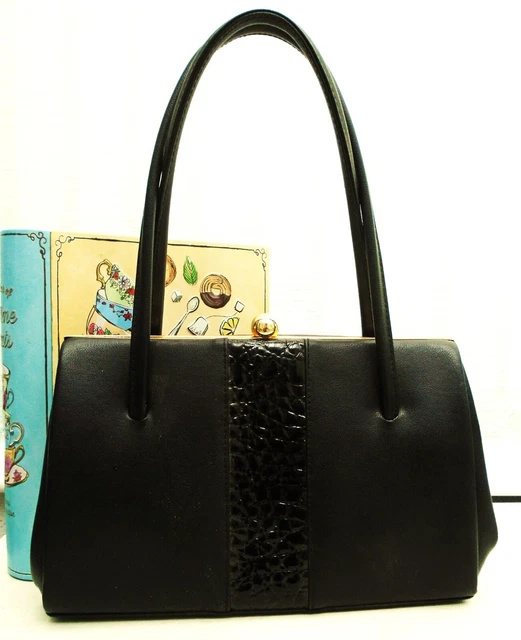 RETRO 1940`S WARTIME style Black True vintage snap shut kelly handbag £ ...