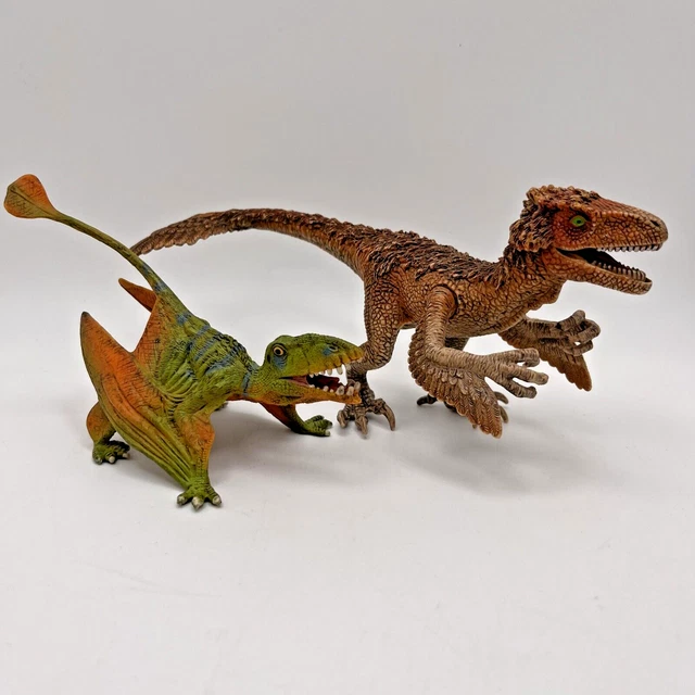 SCHLEICH FEATHERED VELOCIRAPTOR and Pterosaur Dinosaurs X 2 prehistoric ...