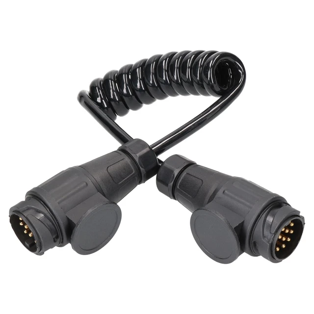 TRAILER LIGHT ELECTRICS 1.5m Curly Extension Cable Lead Male to Male 13 ...