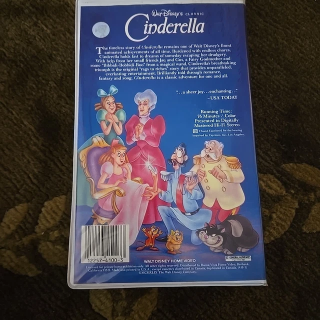 CINDERELLA WALT DISNEY VHS Black Diamond Classic 1988 Movie #410 ...