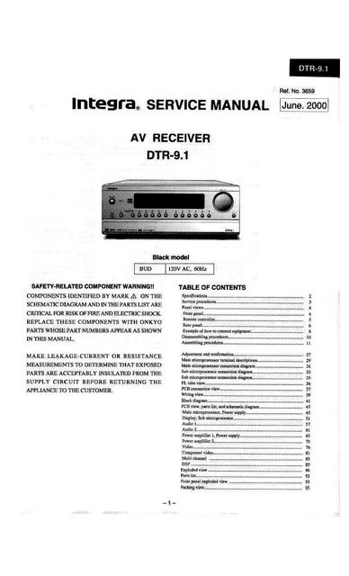 SERVICE MANUEL D'INSTRUCTIONS pour ONKYO DTR-9.1 EUR 14,13 - PicClick FR