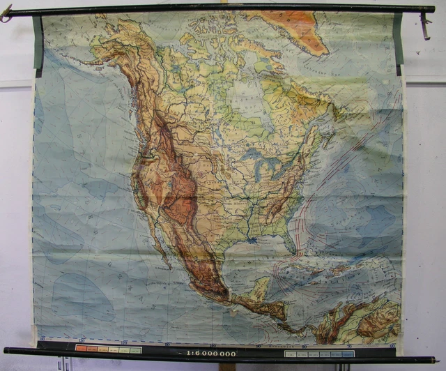 SCHOOL WALL MAP America North America Wall Map Canada USA 1950 151x138 ...